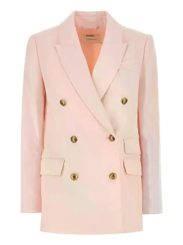 Zimmermann Crush Double-breasted Linen Blazer - Pink
