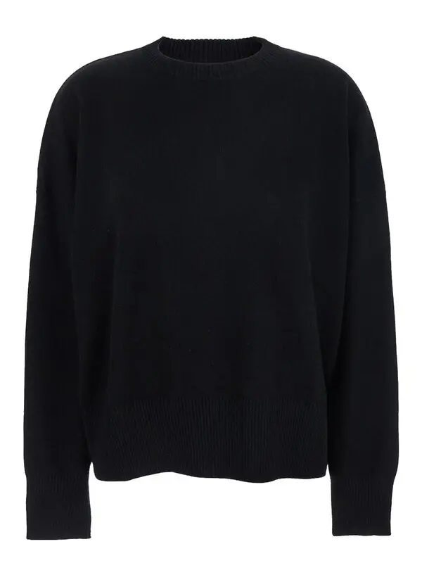 Loulou De Saison Crewneck Cashmere Sweater With Ribbed Trims - Black