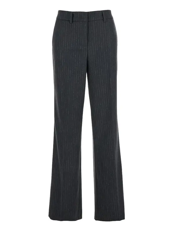 PLAIN Striped Wool Blend Trousers - Grey