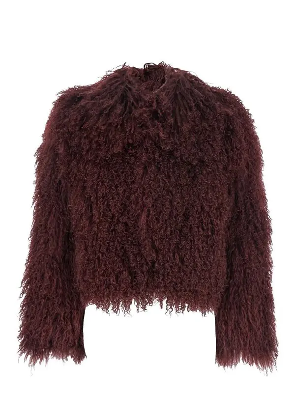 PLAIN Cropped Shearling Fur Jacket - Red