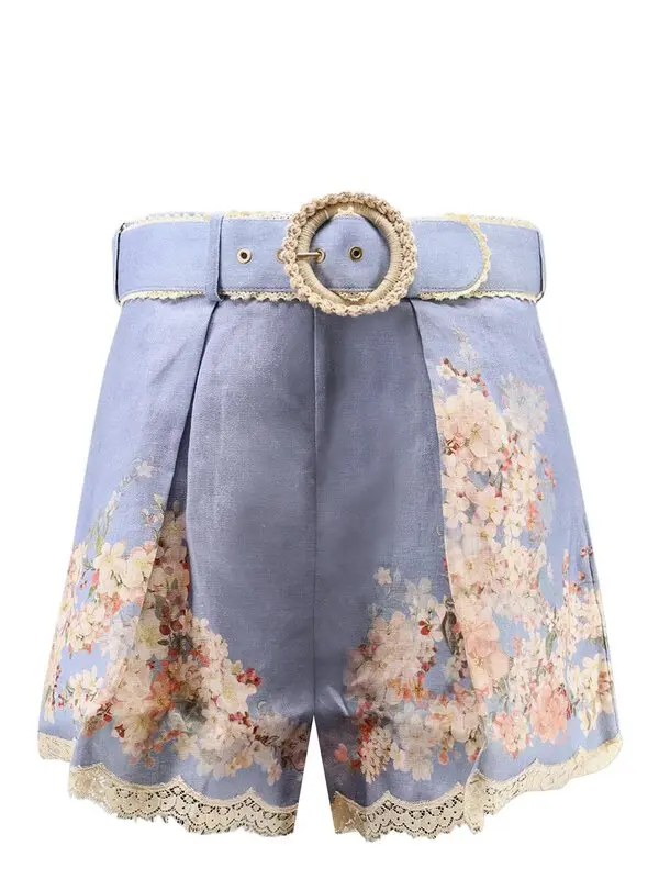Zimmermann Cascadian Tuck Ramie Shorts - Blue