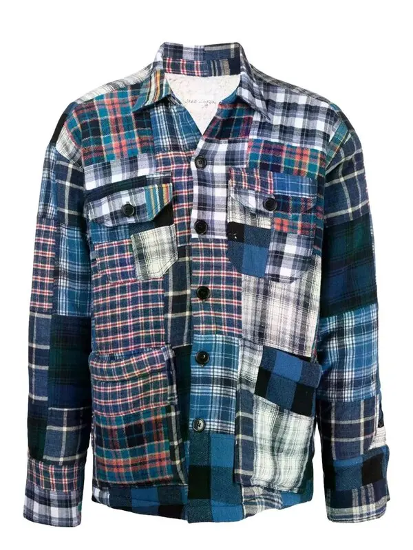 GREG LAUREN Patchwork Cotton Shirt Jacket - Blue