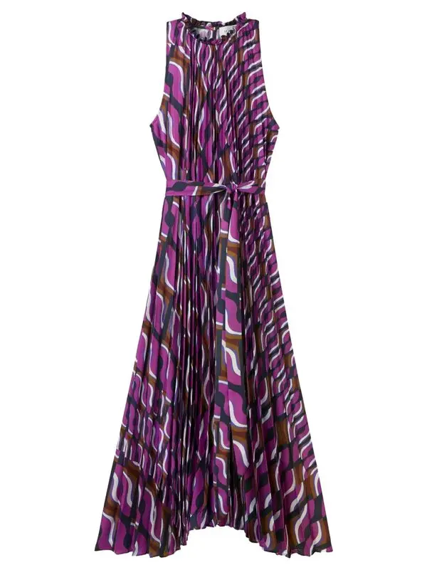 St. John Printed Pleated Dress - Purple