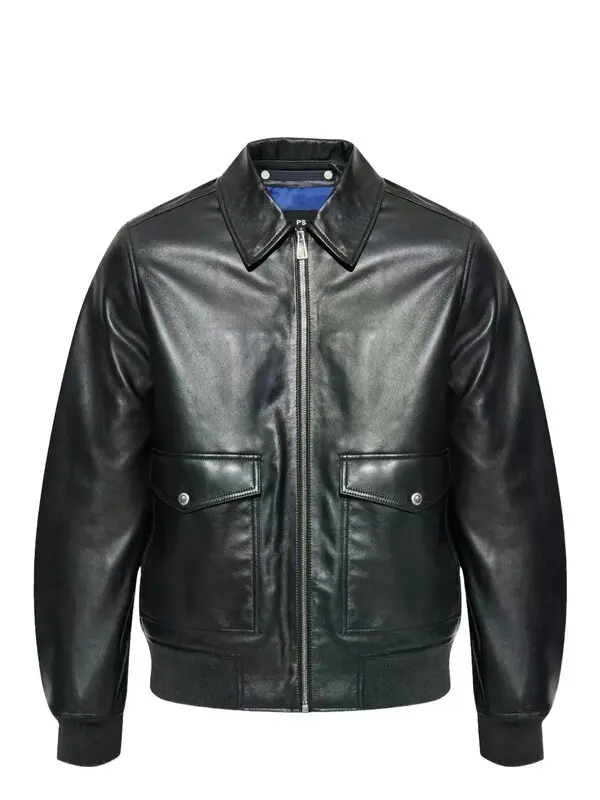Paul Smith Flap-pocket Zip-front Leather Jacket - Black