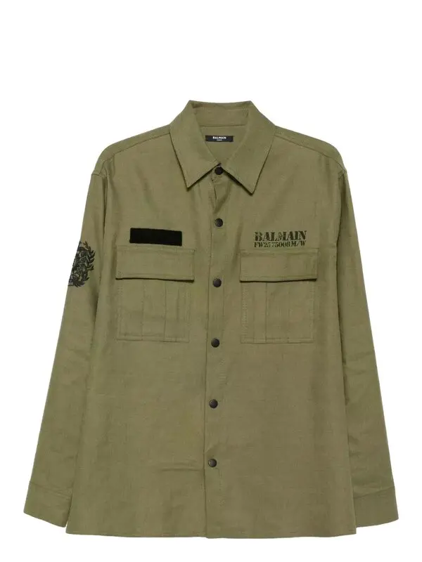 Balmain Embroidered-patch Pocket Shirt - Green