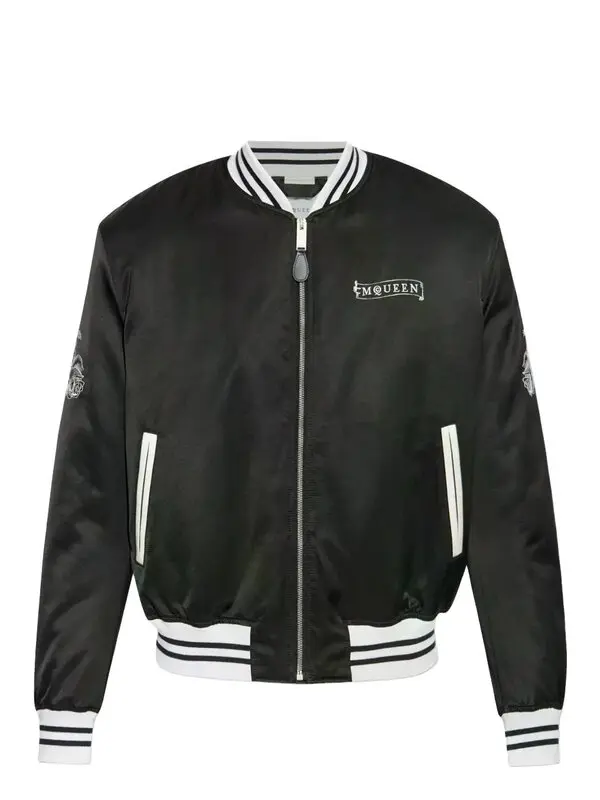 Alexander McQueen Rose-embroidery Satin Bomber Jacket - Black