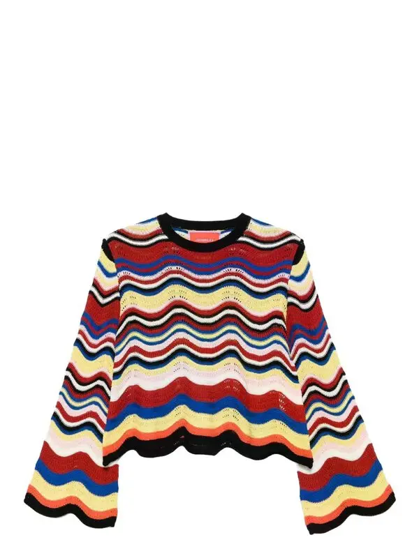 La DoubleJ Wave-pattern Bell-sleeve Sweater - Red