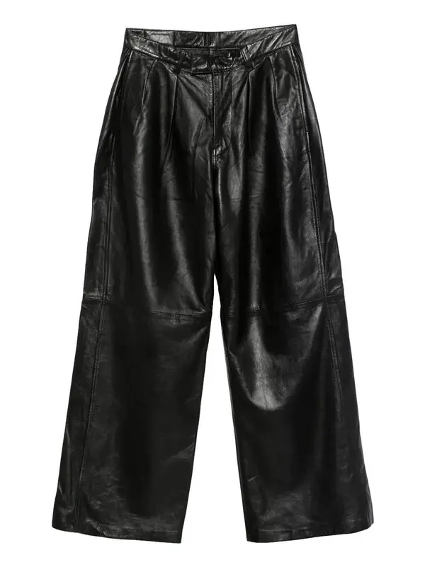 R13 Pleated Leather Trousers - Black