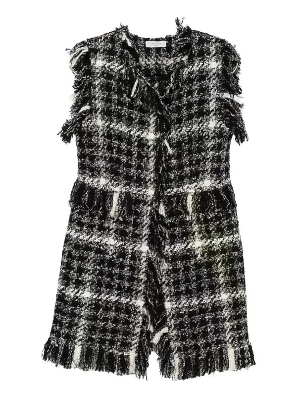 CHARLOTT Fringed Tweed Coat - Black