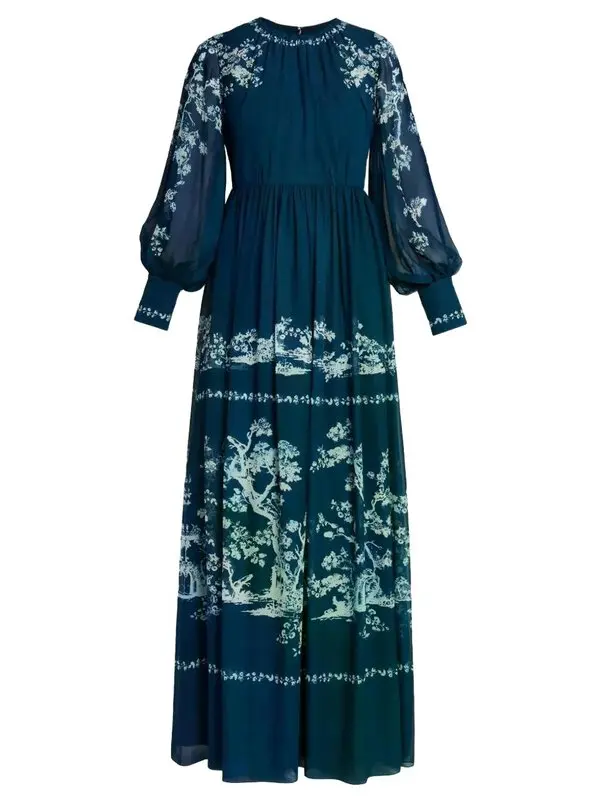 Erdem Long-sleeve Printed Gown - Blue