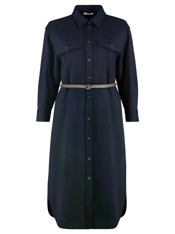 Peserico Belted Flap-pocket Midi Shirt Dress - Blue