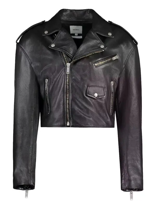 HALFBOY Cropped Biker Leather Jacket - Black