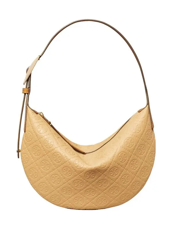Tory Burch T-monogram Jacquard Crescent Shoulder Bag - Biscotti