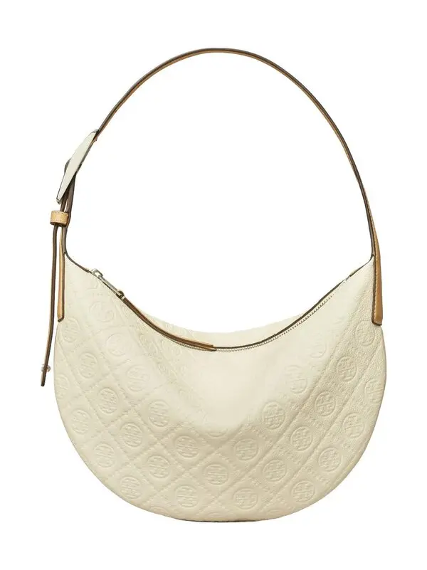 Tory Burch T-monogram Jacquard Crescent Shoulder Bag - Warm White