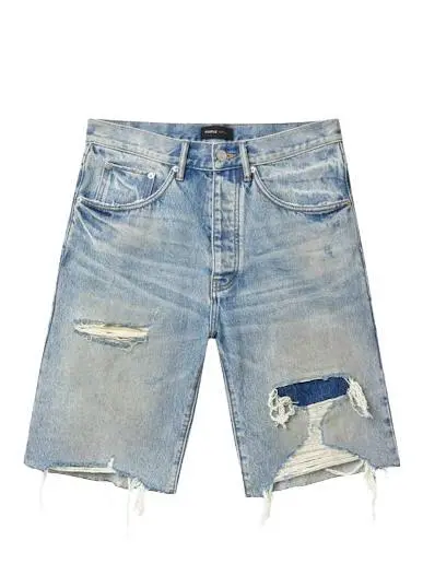 PURPLE BRAND Faros Rip Patched Shorts - Indigo