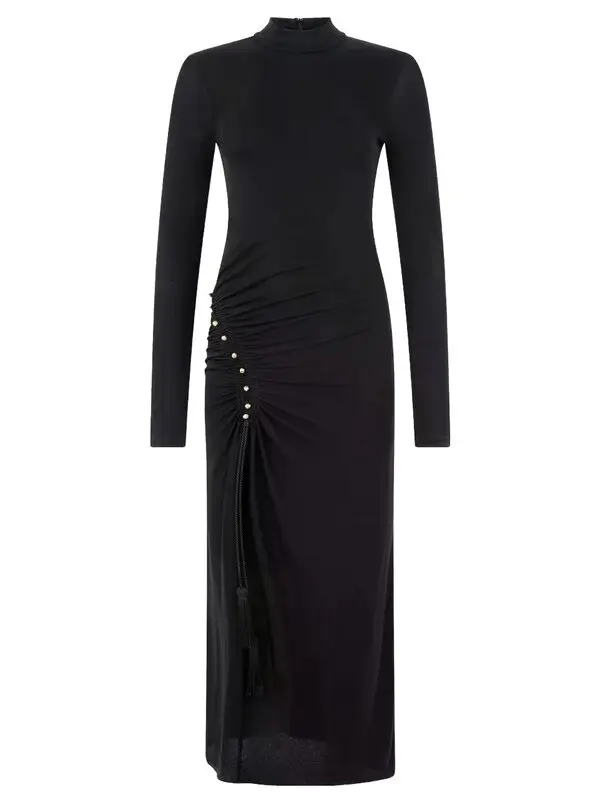 Roberto Cavalli Gathered-detail High-neck Midi Dress - Black