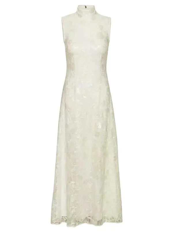 Remain Birger Christensen Sequin-embellished Lace Maxi Dress - White