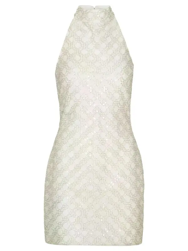 ROTATE BY BIRGER CHRISTENSEN Sequinned Halterneck Mini Dress - White