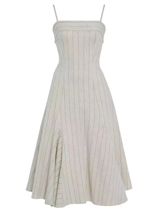 Rosetta Getty Pinstripe Godet Dress - Neutrals