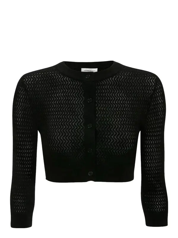 Victoria Beckham Three-quarter Sleeve Cropped Cardigan - Black