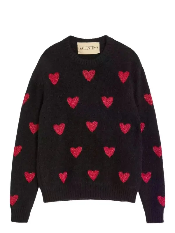 Valentino Garavani Heart-patterned V-neck Sweater - Black