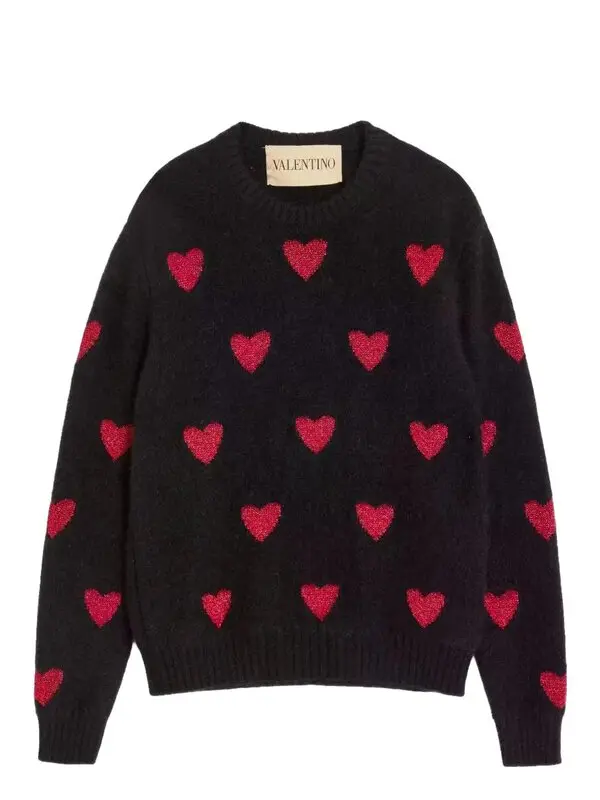 Valentino Garavani Heart-patterned V-neck Sweater - Black