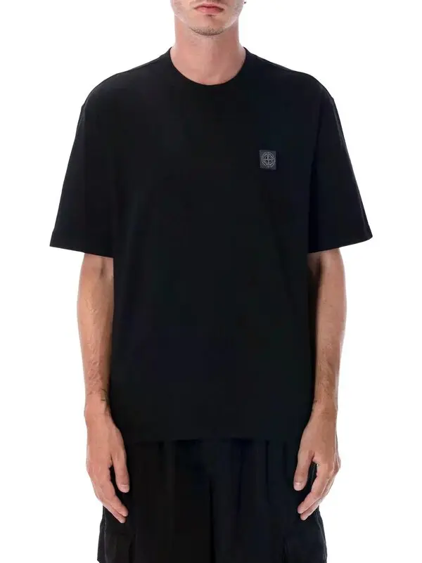 Stone Island Logo Patch Cotton T-shirt - Black