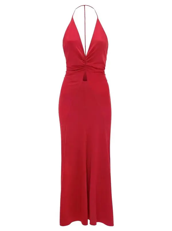 Victoria Beckham V-neck Ruched Midi Dress - Red