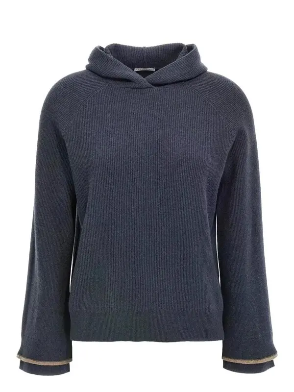 Brunello Cucinelli Ribbed Hooded Sweater - Blue