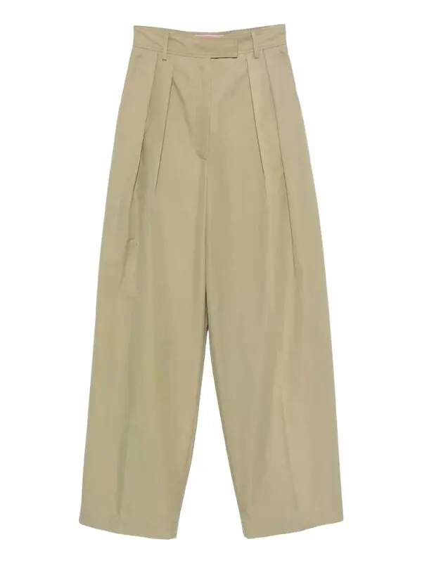 La DoubleJ Pleated Cotton Trousers - Green