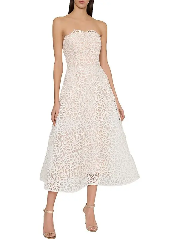 MILLY Petunia Curled Lace Gown - White