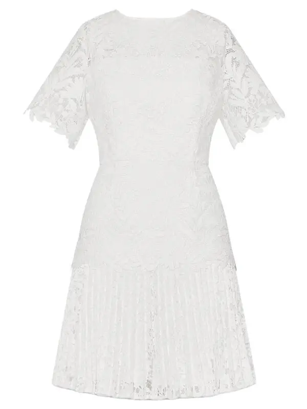 MILLY Nikoletta Mixed Laces Pleated Combo Mini Dress - White