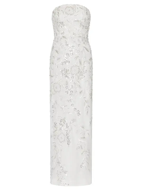 MILLY Magnolia Beaded Sequin Maxi Dress - White/silver