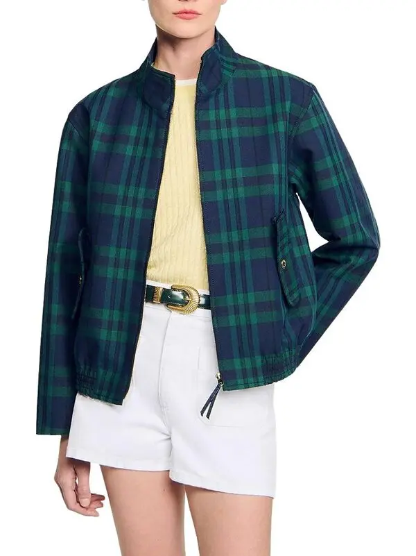 Sandro Checked Jacket - Green/ Blue