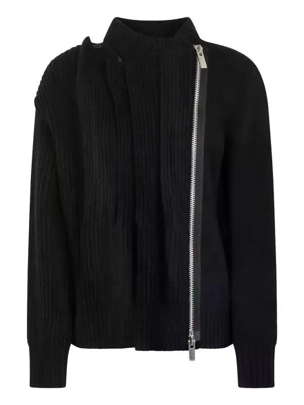 Sacai Ribbed-knit Zip-front Cardigan - 001 Black