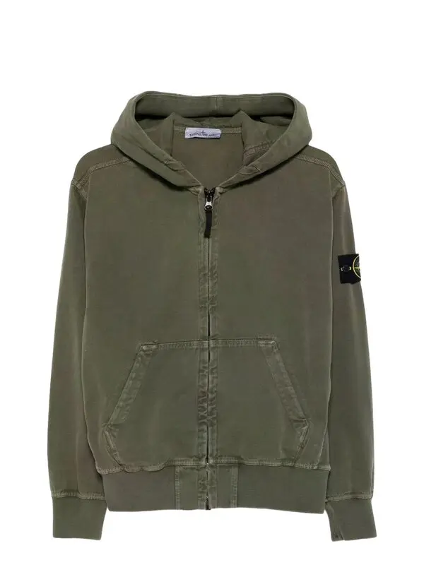 Stone Island Hooded Zip-up Sweatshirt - Green