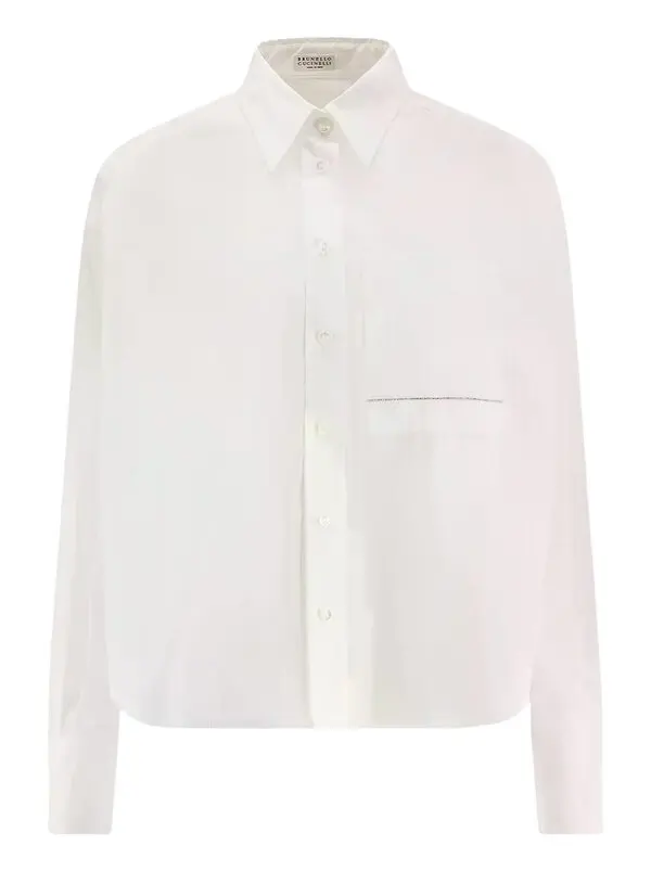 Brunello Cucinelli Beaded Trim Pocket Shirt - White