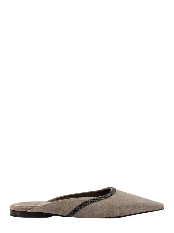 Brunello Cucinelli Chain-embellished Pointed-toe Flats - Neutrals