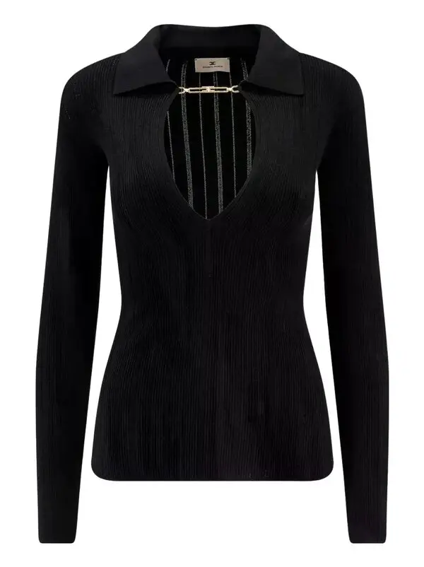 Elisabetta Franchi Ribbed Knit Polo-neck Top - Black