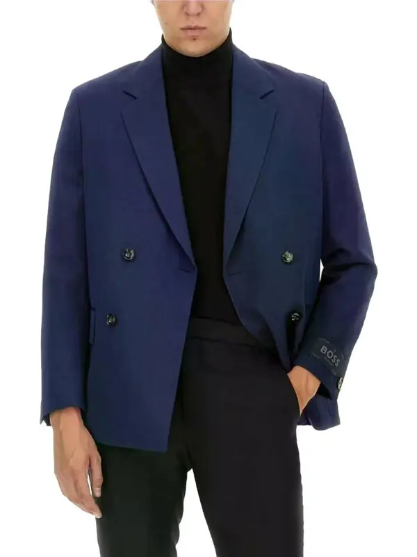 BOSS Logo-tab Wool Blazer - Blue