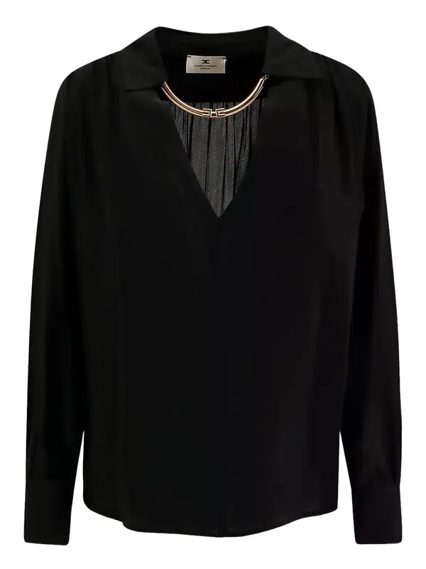 Elisabetta Franchi Pleated-neck Shirt - Black