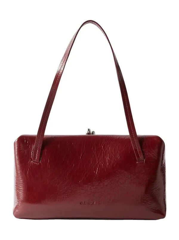 JIL SANDER Cracked-leather Shoulder Bag - Burgundy