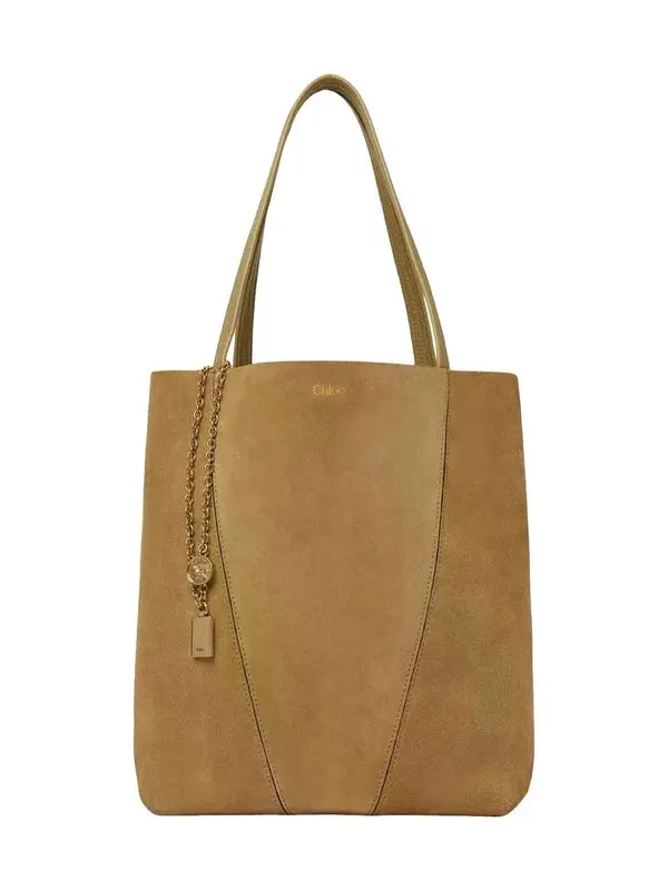 Chloé Suede Tote Bag With Chain Detail - Brown