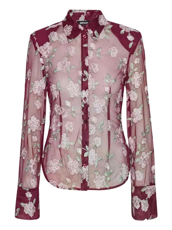 ROTATE BY BIRGER CHRISTENSEN Floral-embroidered Mesh Shirt - Red