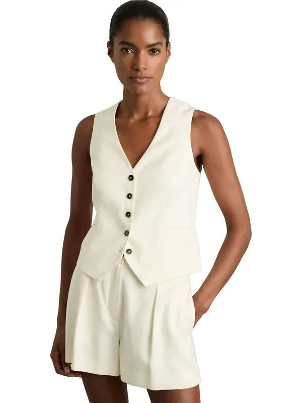 REISS Millie Single Breasted Tailored Waistcoat - Cream