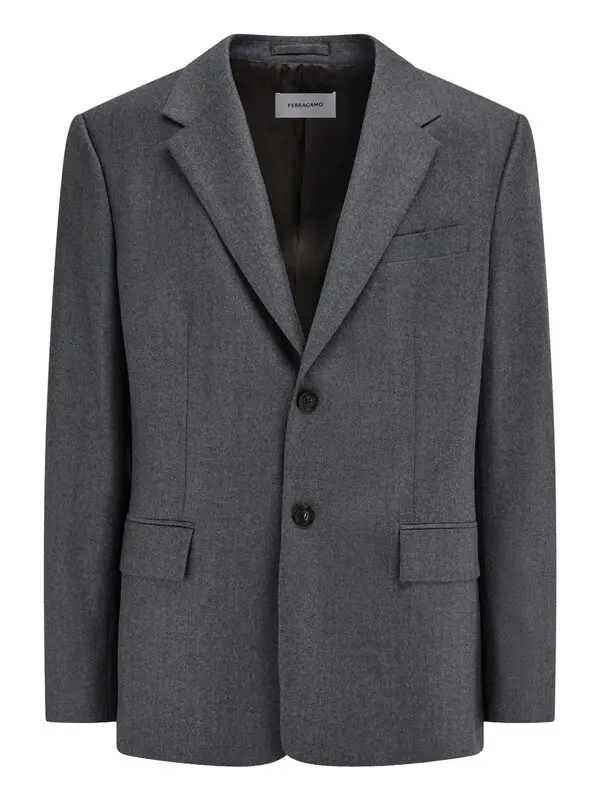 FERRAGAMO Single Breasted Flannel Blazer - Grey