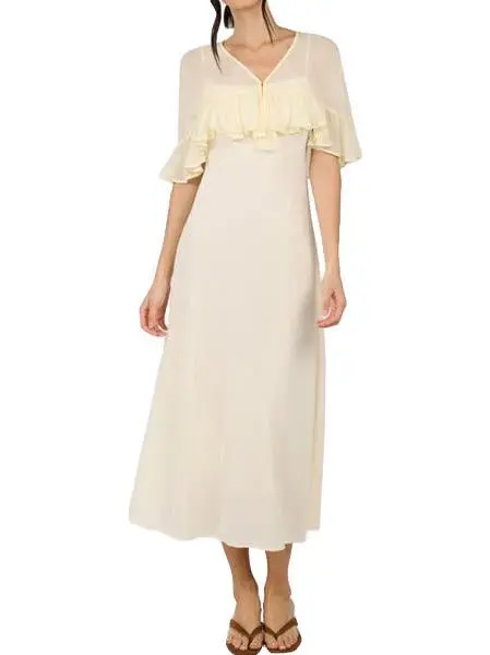 WeWoreWhat Ruffle Shawl Collar Maxi Dress - Ivory
