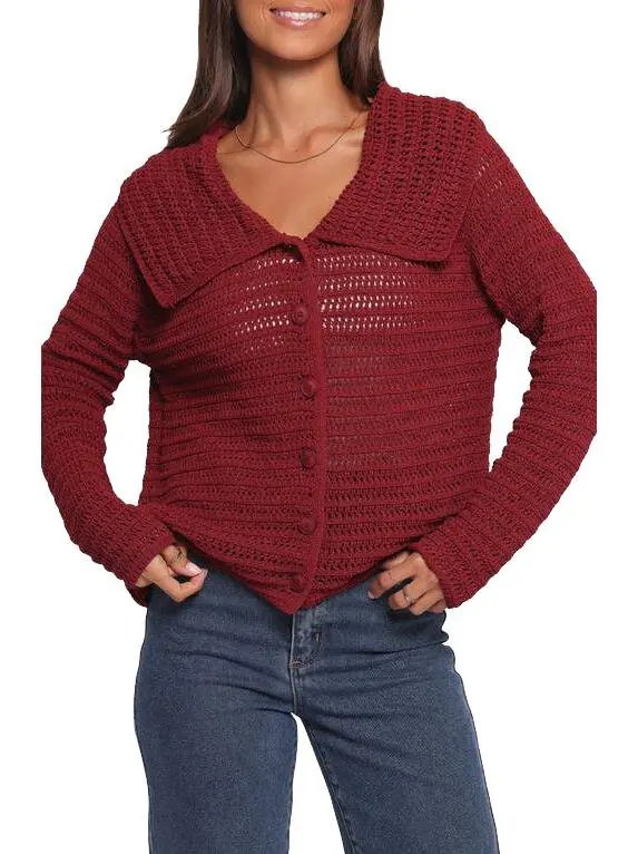 PETAL & PUP Lyra Sheer Cardigan - Burgundy