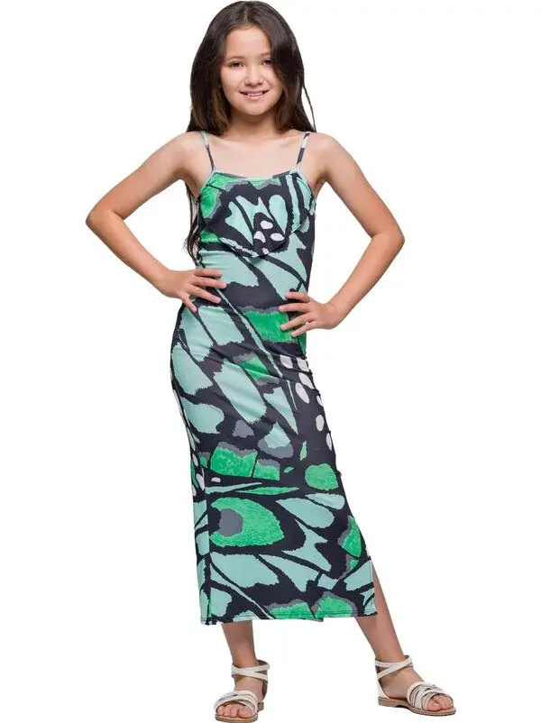 24SEVENKID Butterfly Print Spaghetti Strap Maxi Dress - Green Multi