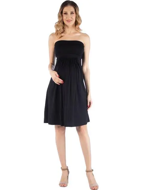 24SEVEN COMFORT APPAREL Knee Length Strapless Mini Dress - Black